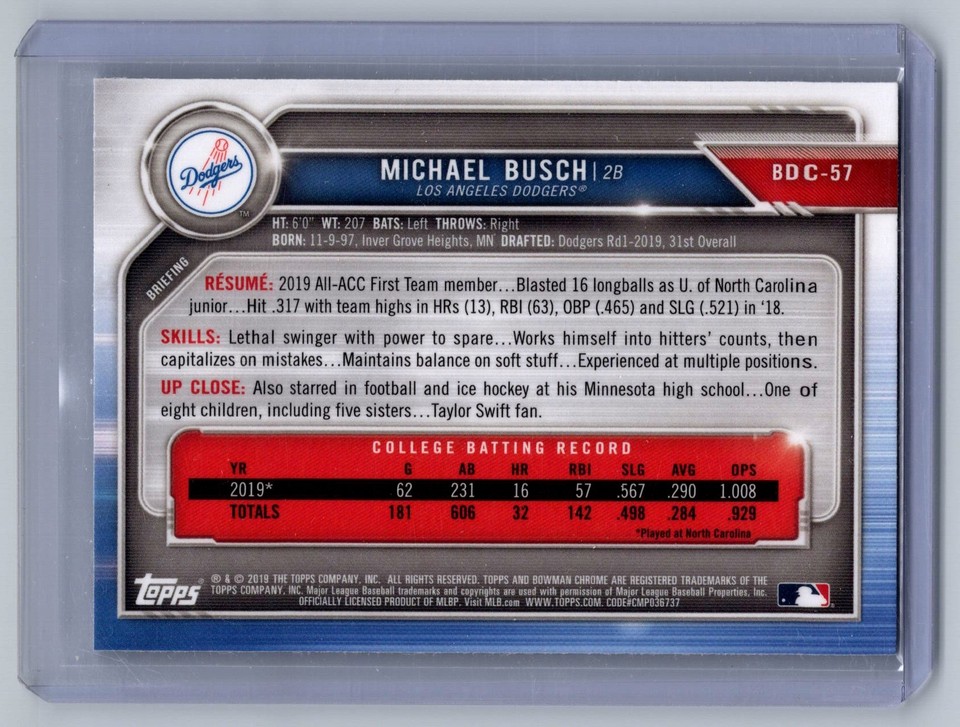 2019 Bowman Draft #BDC-57 Michael Busch Chrome Atomic Refractor | eBay