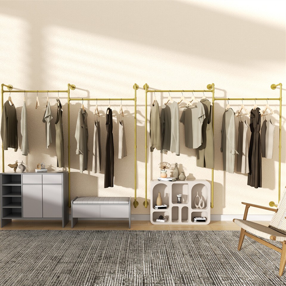 Industrial Pipe Clothes Rail Double Rod Garment Rack Shop Walk-in ...