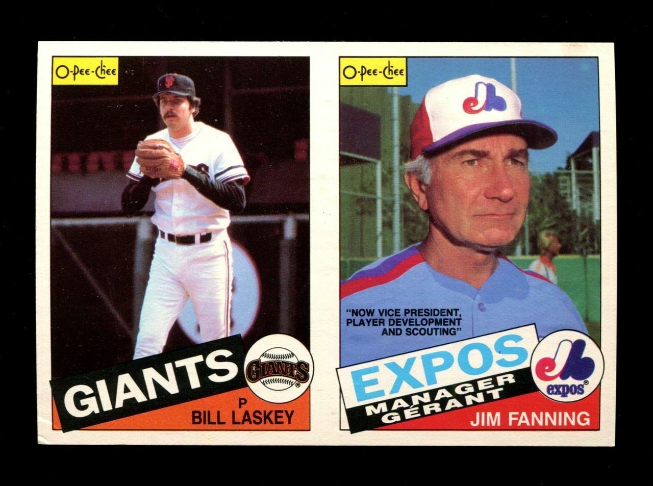 1985 BILL LASKEY JIM FANNING O-PEE-CHEE 2 CARD UNCUT PANEL | eBay