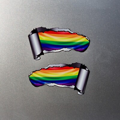 2x LGBT Gay Pride Flag Ripped Metal Slash Vinyl Sticker Decal For Car ...