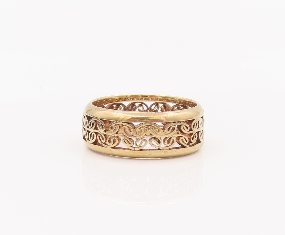 14K GOLD Vintage Ring Swirly Bent Wire Effect 360 Solid Carved Ring Sz ...