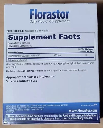 Florastor Daily Probiotic Supplement - 100 Veggie Capsules - Exp 1/2027 ...