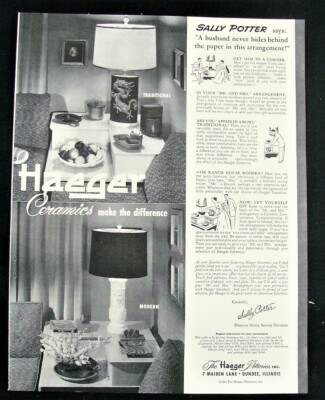Vtg 1951 MCM Haeger Potteries Ceramics Lamps Photo Advertising Art ...