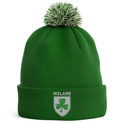 Embroidered Ireland Badge Bobble Hat Rugby Country Her Embroidery Irish ...