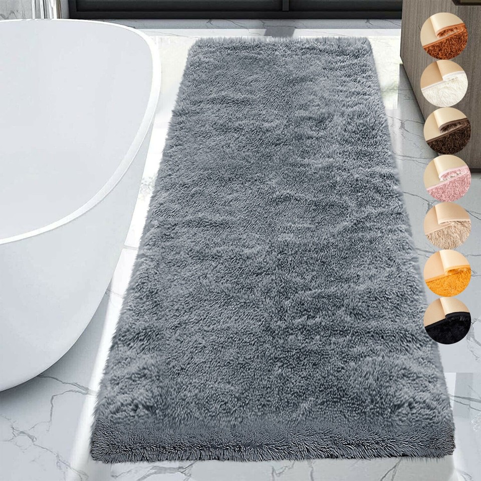 Extra Long Non Slip Shaggy Bath Mat Bathroom Rugs Super Soft Washable ...