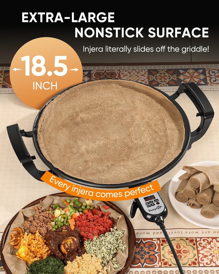 18.5" Ethiopian Injera Maker Mitad (Mogogo) Electric Griddle Adjustable ...