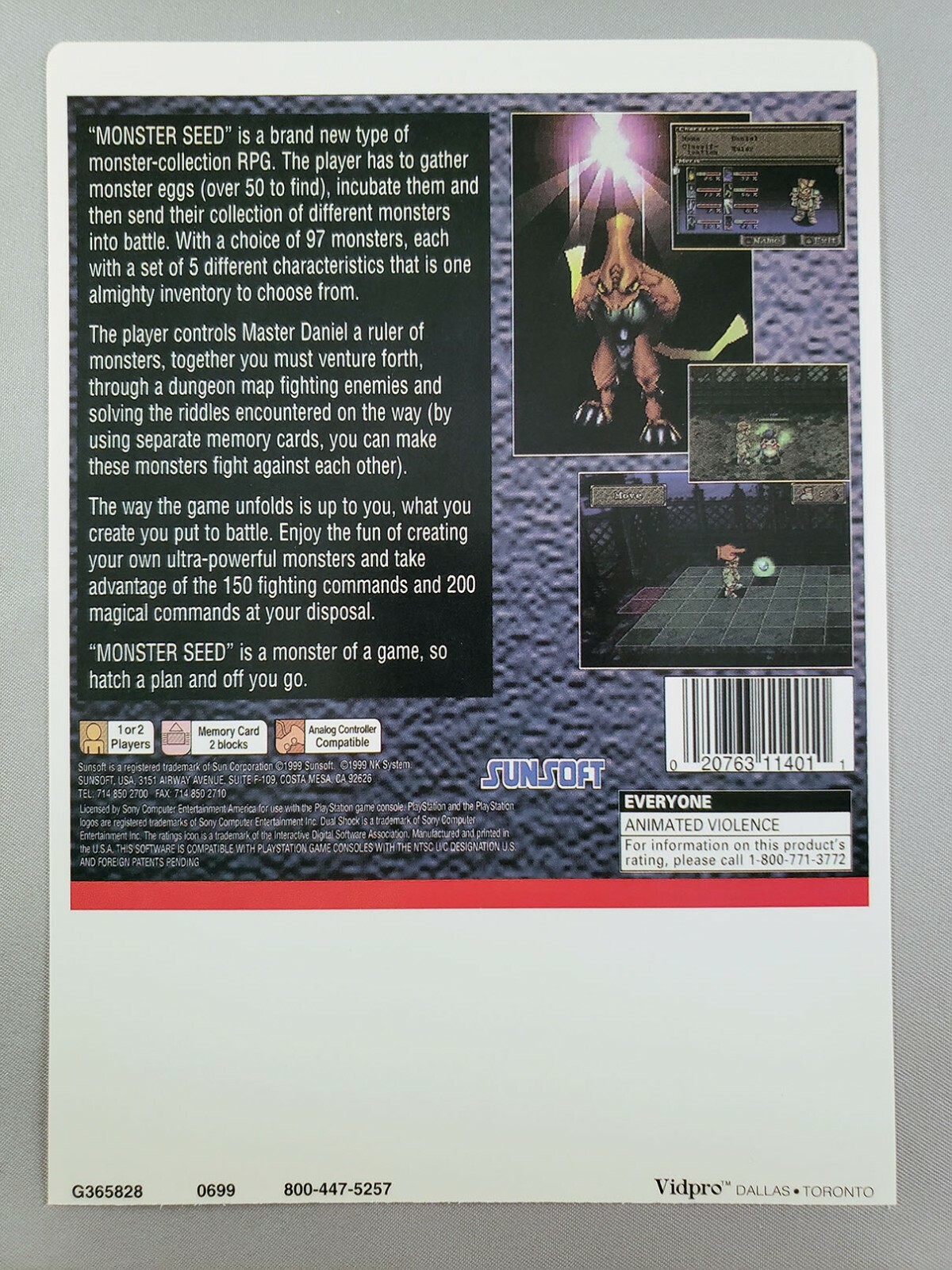 Monsterseed -Toys R Us Display Card PlayStation 1 Monster Seed PS1 ...