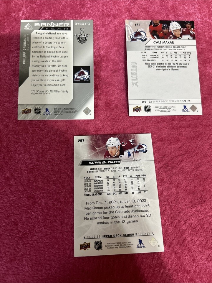Colorado Avalanche Card Lot (3) Mackinnon, Makar, Grubauer Patch | eBay