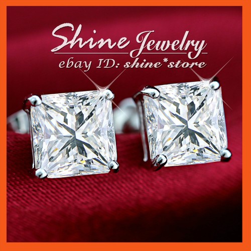 MENS LADIES GIRLS STERLING SILVER CT SIGNITY DIAMOND SQUARE STUD ...