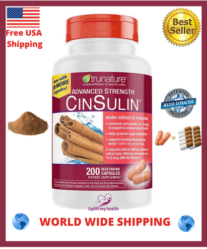 trunature Cinnamon Concentrate Cinsulin 500mg,200 Vegetarian Capsule ...