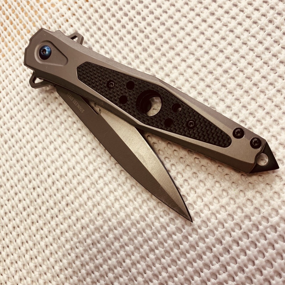 9" BLACK Quick Open Blade Folding EDC Pocket Knife Gift | eBay