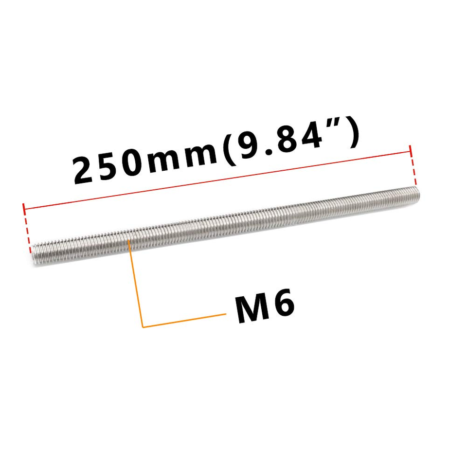 Pack of 2 M6-1.0 Fully Threaded Rods: 304 Stainless Steel Threads, 250 ...