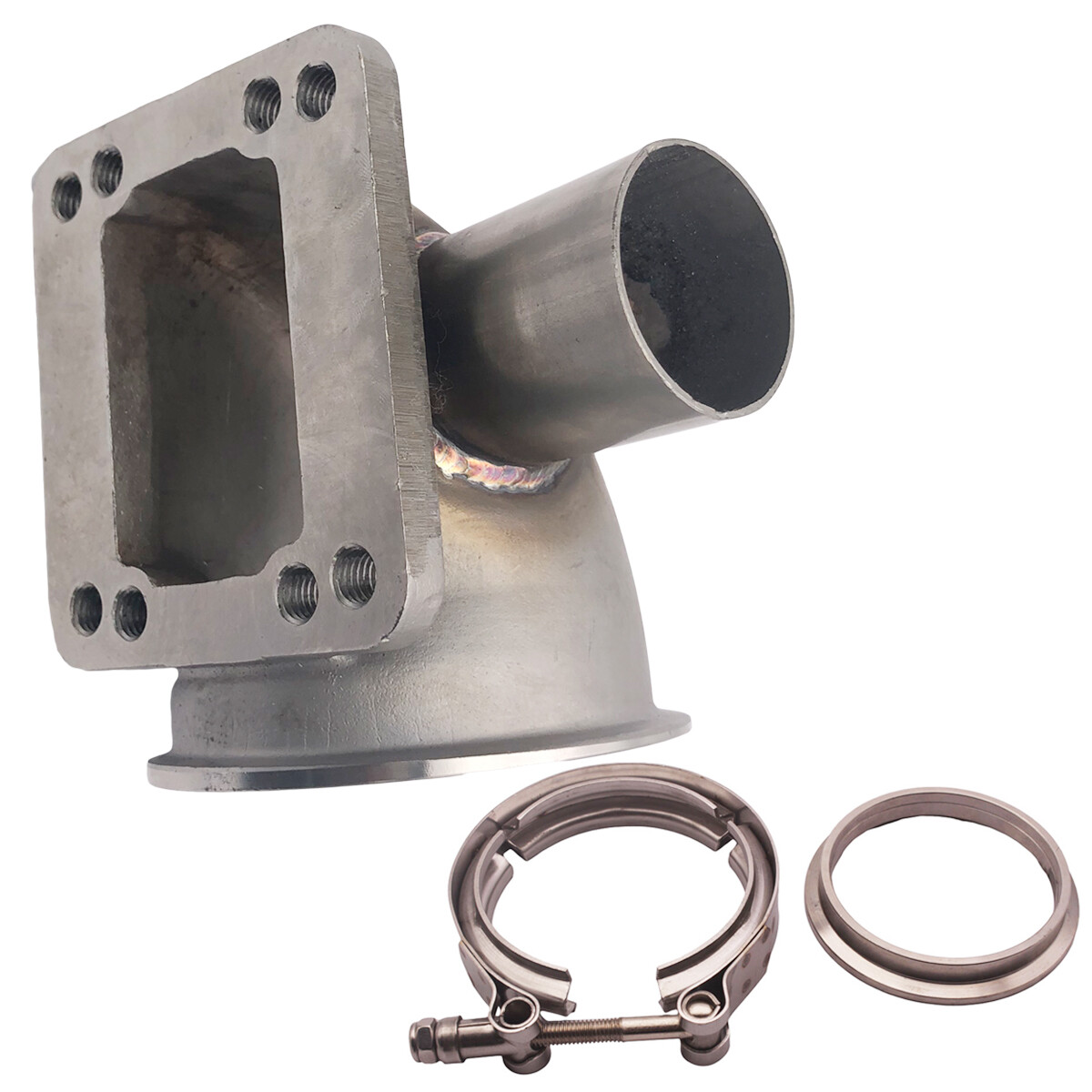 Cast Turbo Elbow Adapter + Vband Flange and Clamp Kit T3/T4 to 3.5" V ...