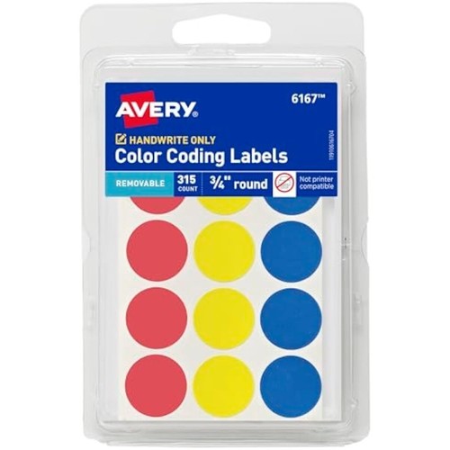 Color-coding removable labels, 3/4 inch round labels, assorted colors ...
