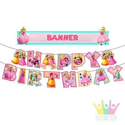 1x Princess Peach Banner Bunting Flag. Party Lolly Bag Cake Cupcake ...