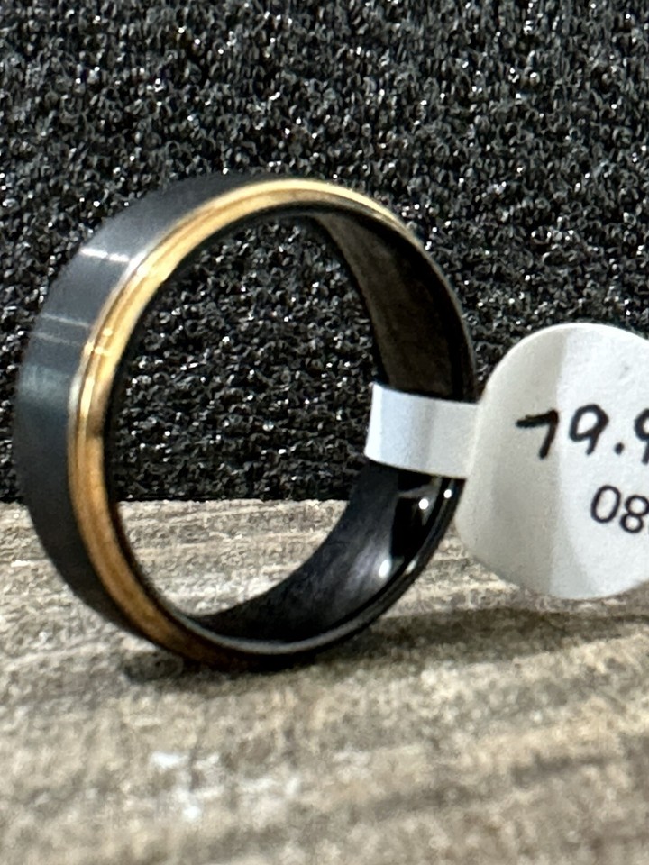 8mm Tungsten Carbide Black/Gold /Rim Multi-Faceted Wedding Ring Men's ...