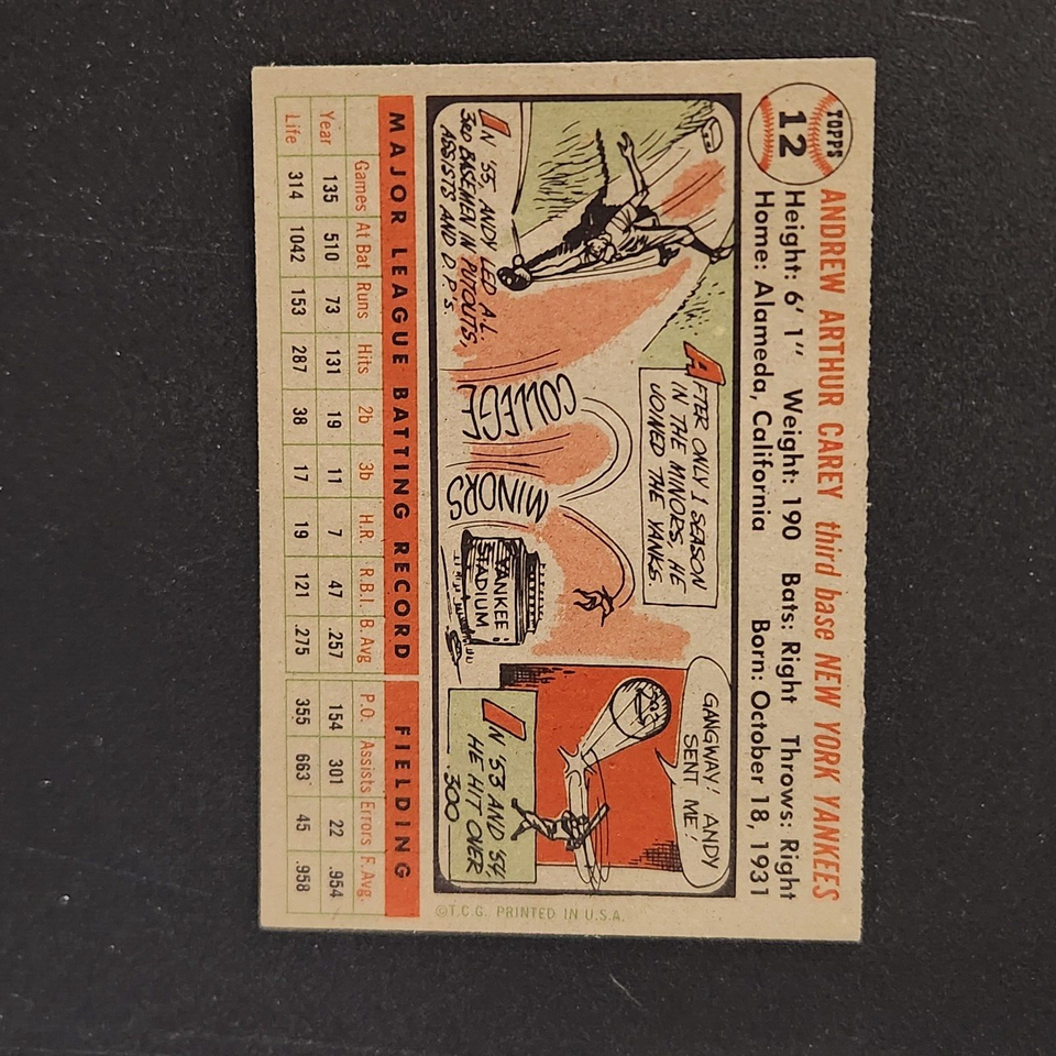 1956 Topps Andy Carey #12 EX/MT | eBay