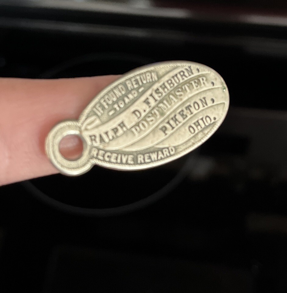 RARE Piketon Ohio POSTMASTER Found Return Key Tag Fob Post Office Token ...