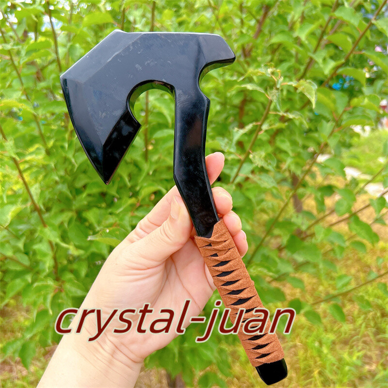 9.5" Natural Obsidian Axe head Quartz Crystal Carved sword Polished ...