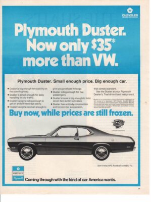 Vintage Print advertisement ad car PLYMOUTH 1971 Duster Only $35 more ...