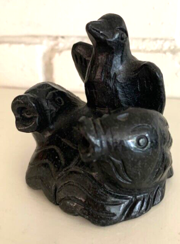 Carved bird and two fish (in Obsidian?) | eBay