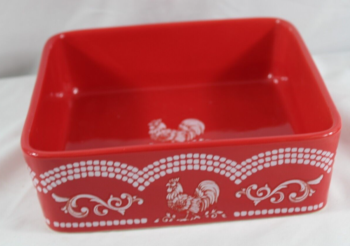 NWTs Temptations by Tara Doodle Doo Red Rooster Square Baking Dish 7 3/ ...