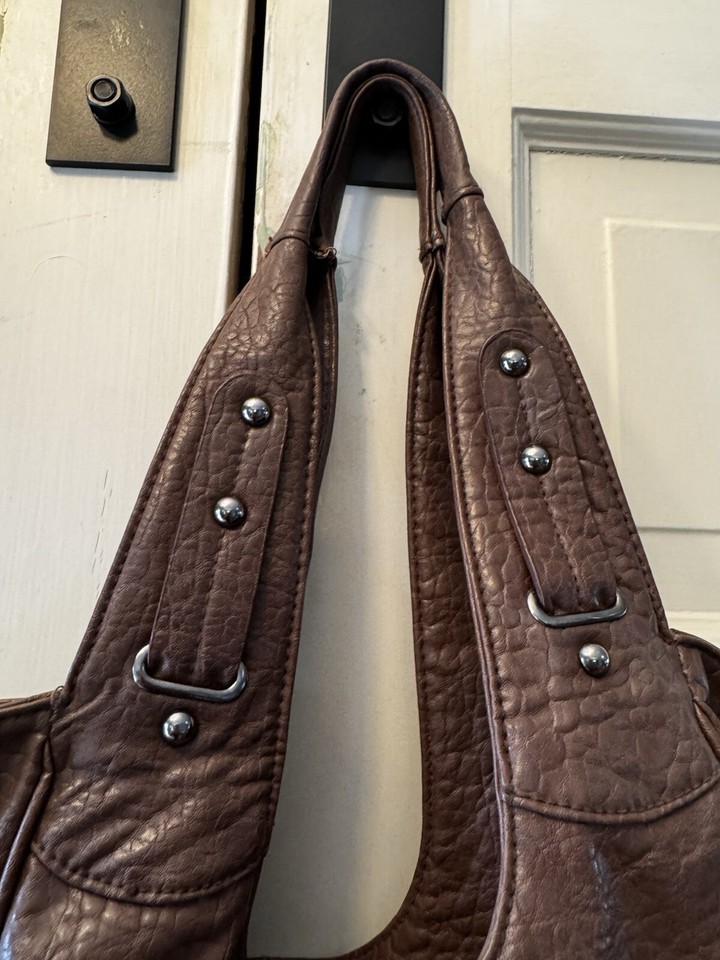 Zoe Blu NICE Brown Pebble Faux Leather Bucket Bag Purse W/chains Very ...