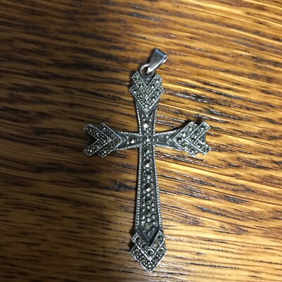 Marcasite Cross Pendant 925 Large 2" Vintage Sterling Silver | eBay