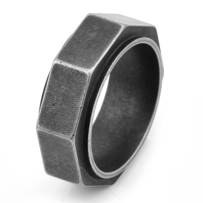 Gray Screw Nut Vintage Wedding Ring Titanium Geometric Octagon Nut ...