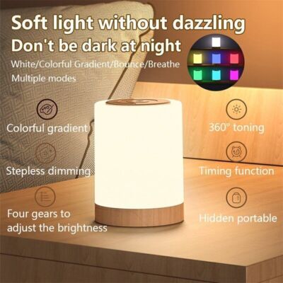 Touch Sensor Night Light LED Bedside Desk Table Lamp Dimmable USB ...