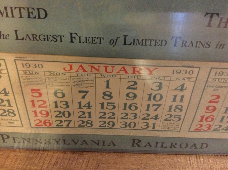1930 Pennsylvania Railroad (PRR) Large Format Calendar CINCINNATI ...