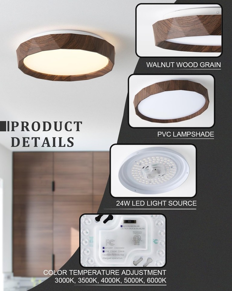 ANYLOVE 15 inch LED Flush Mount Ceiling Light Fixture,3000K 4000K 5000K ...