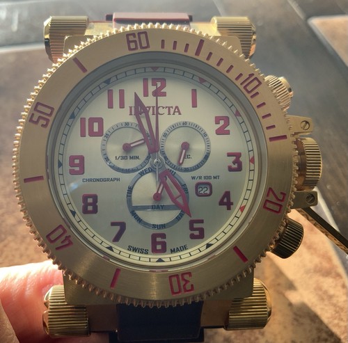 Invicta Coalition Forces 18730 Chronograph Gold Gold Red Dial Watch New ...