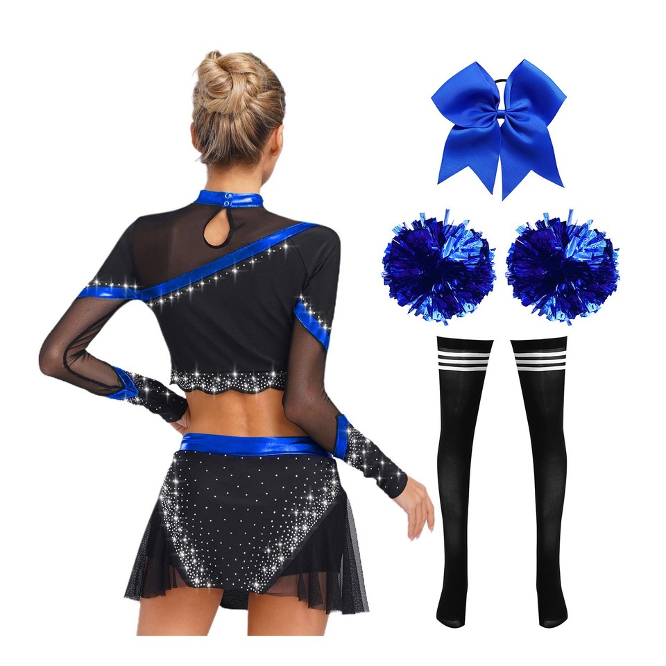 Women Outfits Uniform Cheer Leader Rave Cheerleading Sexy Long Sleeve ...
