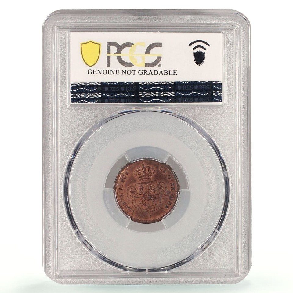 Spain 1/10 real Queen Isabella II Coinage Segovia KM-590 PCGS copper ...