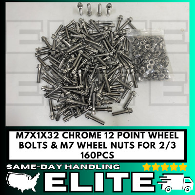 160 Pieces M7 - 1.00 x 32mm 12 Point Flange Bolts For 3 Piece Wheels ...
