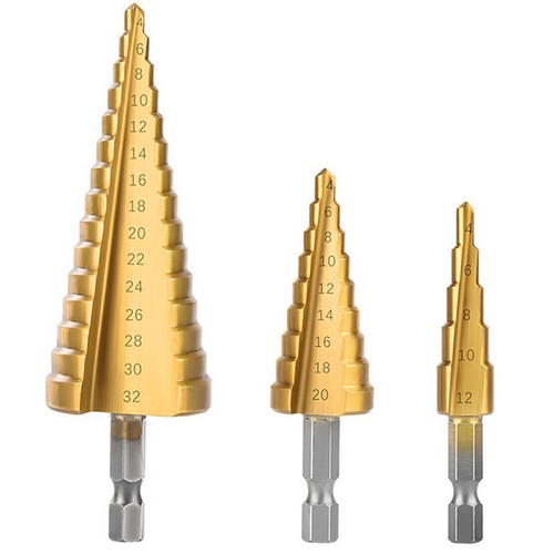 3pcs Large HSS Steel Step Cone Drill Titanium Bit Set Hole Cutter 4-12 ...