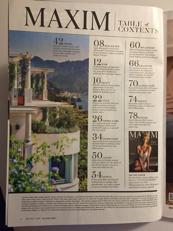 MAXIM MAGAZINE SEP/OCT 2025 BROOKS NADER BRIGITTE BARDOT GEORGINA ...