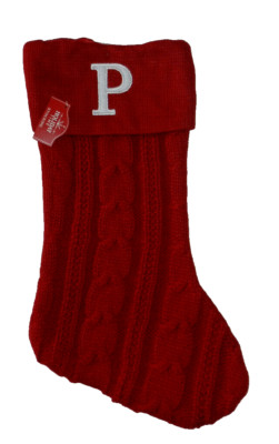 Holiday Time Monogram Christmas Stocking Letter "P" Red Knit Initial 17 ...