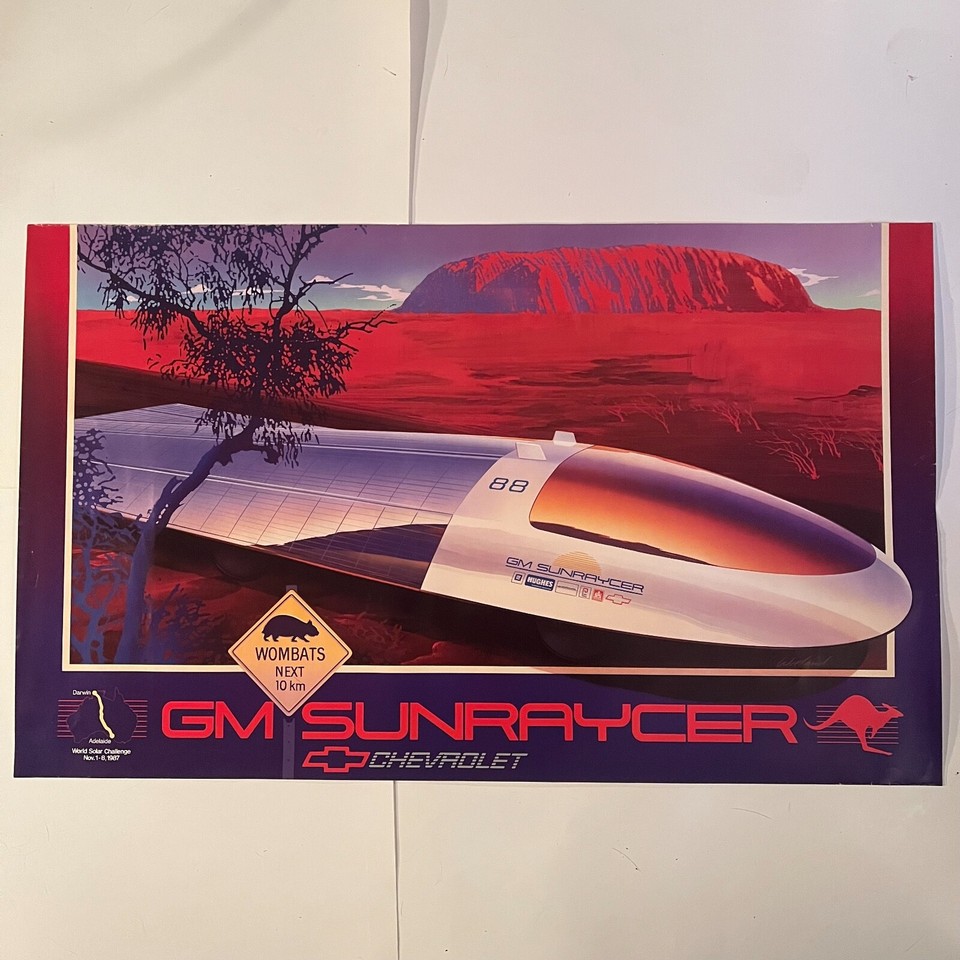 1987 vintage GM SUNRAYCER poster-CHEVROLET-world solar challenge race ...