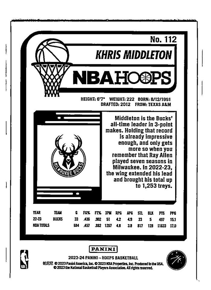 Khris Middleton #112 2023-24 Hoops Milwaukee Bucks Purple | eBay