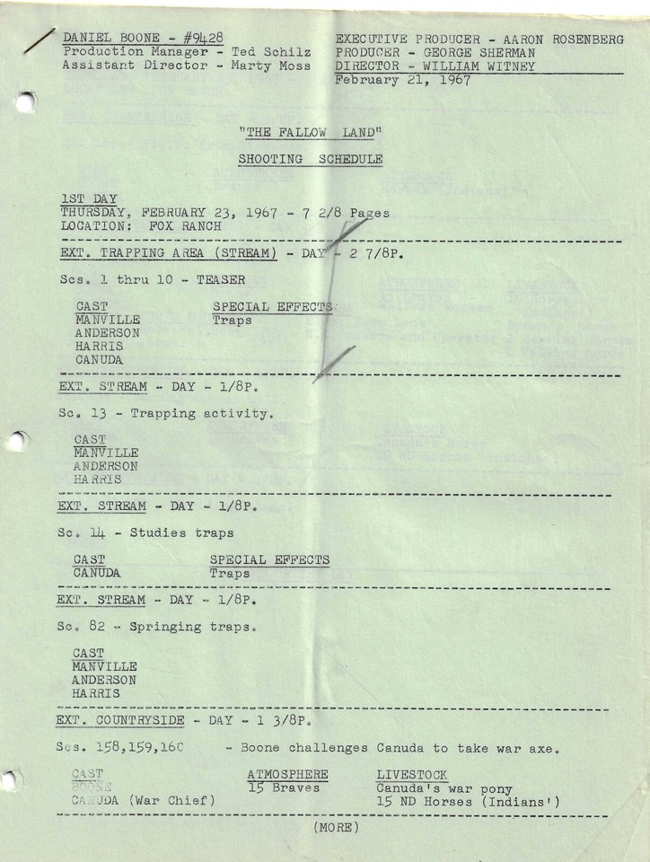 Original TV script, DANIEL BOONE, Fess Parker, Patricia Blair (4/13/67 ...