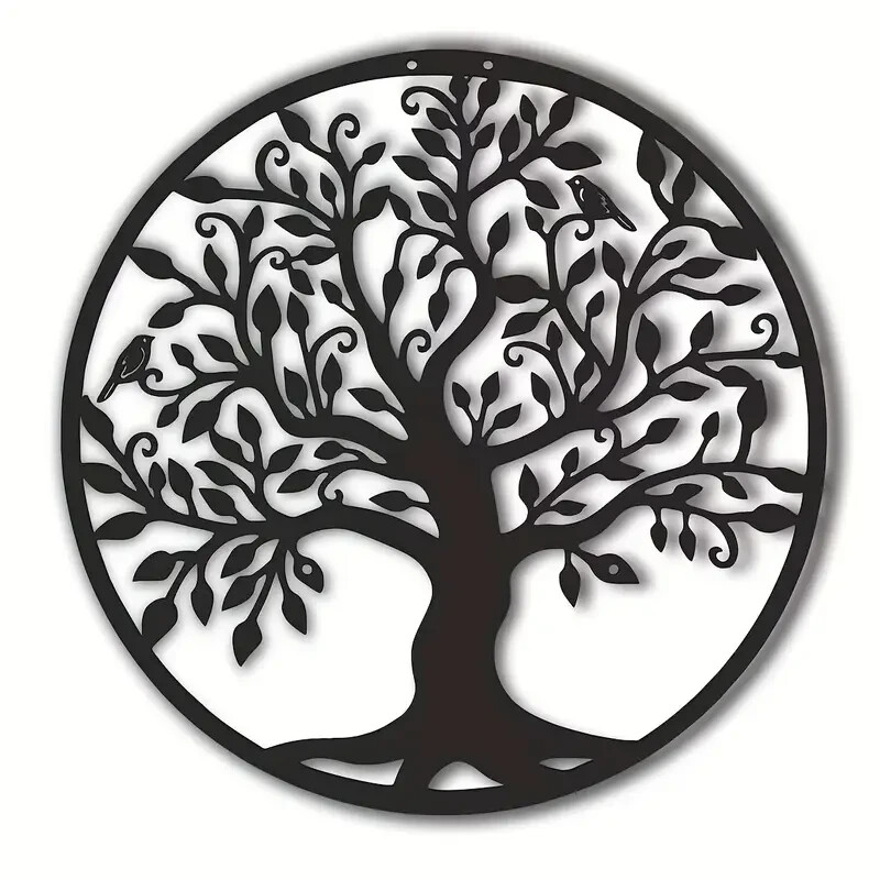 Tree Of Life Metal Round Plaque Black Tree of Life Hanging Wall Art- 3 ...