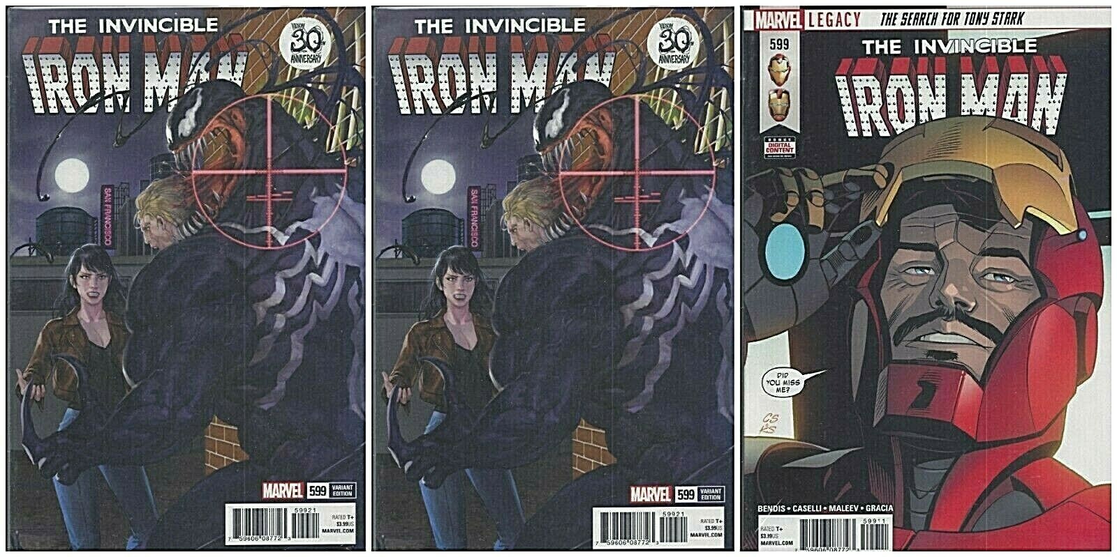 INVINCIBLE IRONMAN LOT OF 3 #599 Venom Variant (2) #599 Regular MARVEL ...