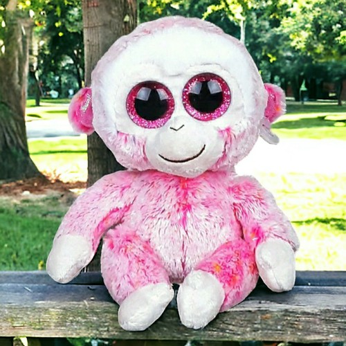 Beanie Boos RUBY Pink White Monkey Plush Big Glittery Eyed 6" TY ...