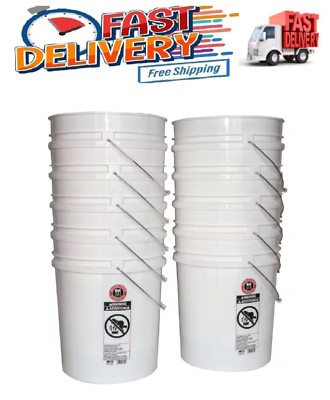 5 Gallon Plastic Bucket Heavy Duty White Paint Pail Storage Buckets 10 ...