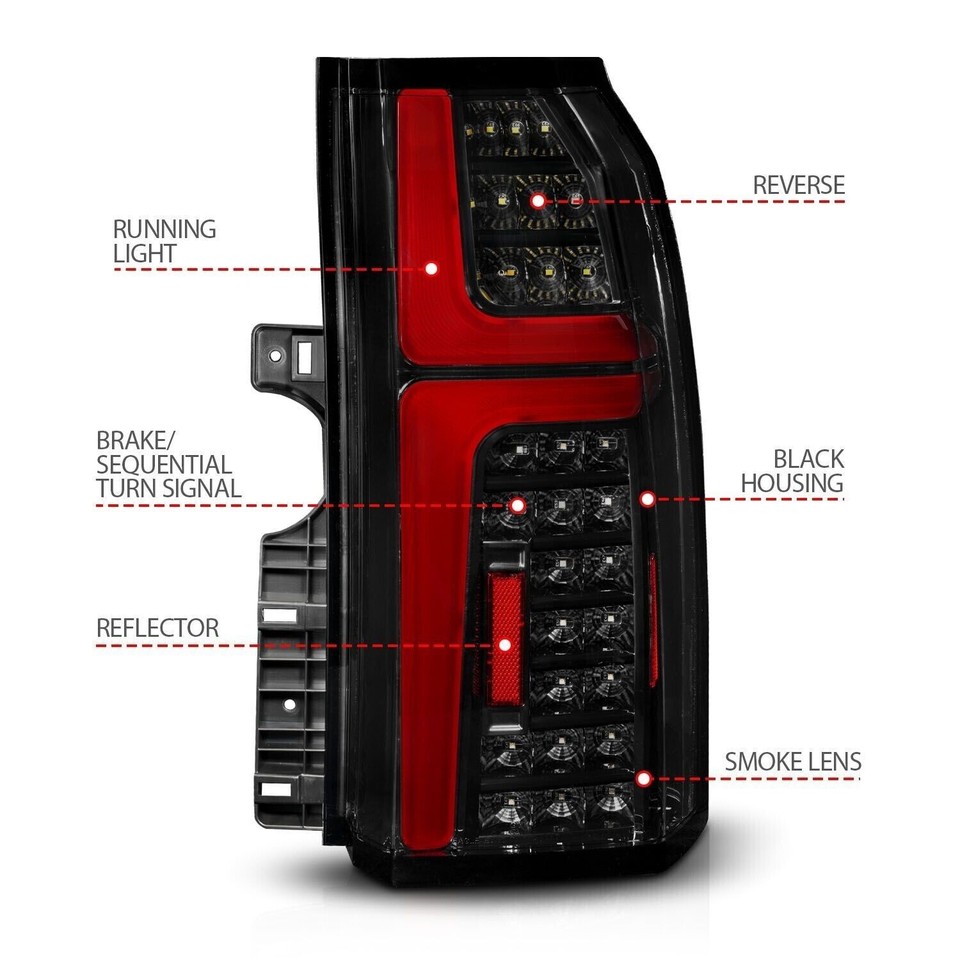 Anzo 311468 Black Smoke Sequential LED Tail Lights For 2015-2020 Tahoe ...