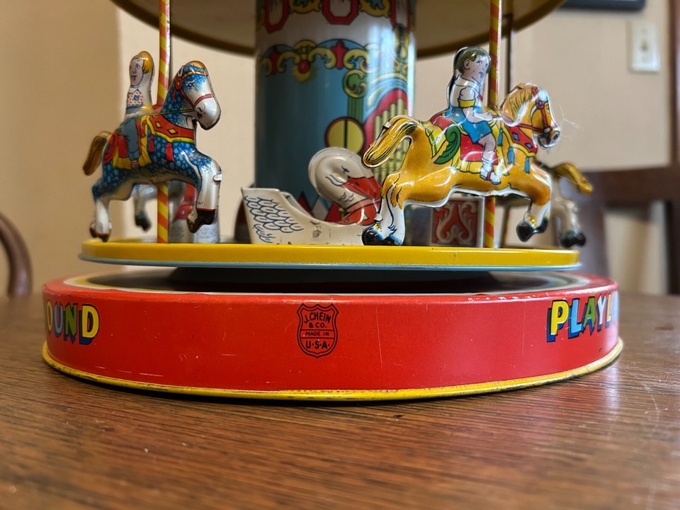 J Chein Complete Very Good Working Merry Go Round Windup Toy 5 Horses ...