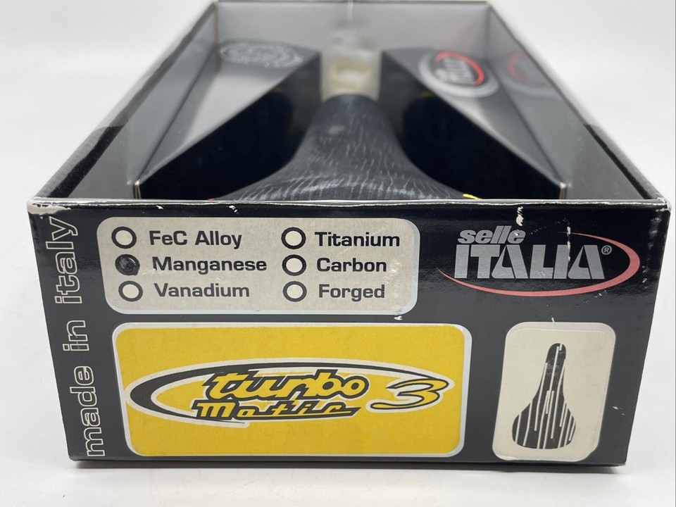 NOS VINTAGE 1999 Selle Italia Turbomatic 3 Black Leather Manganese Rail ...