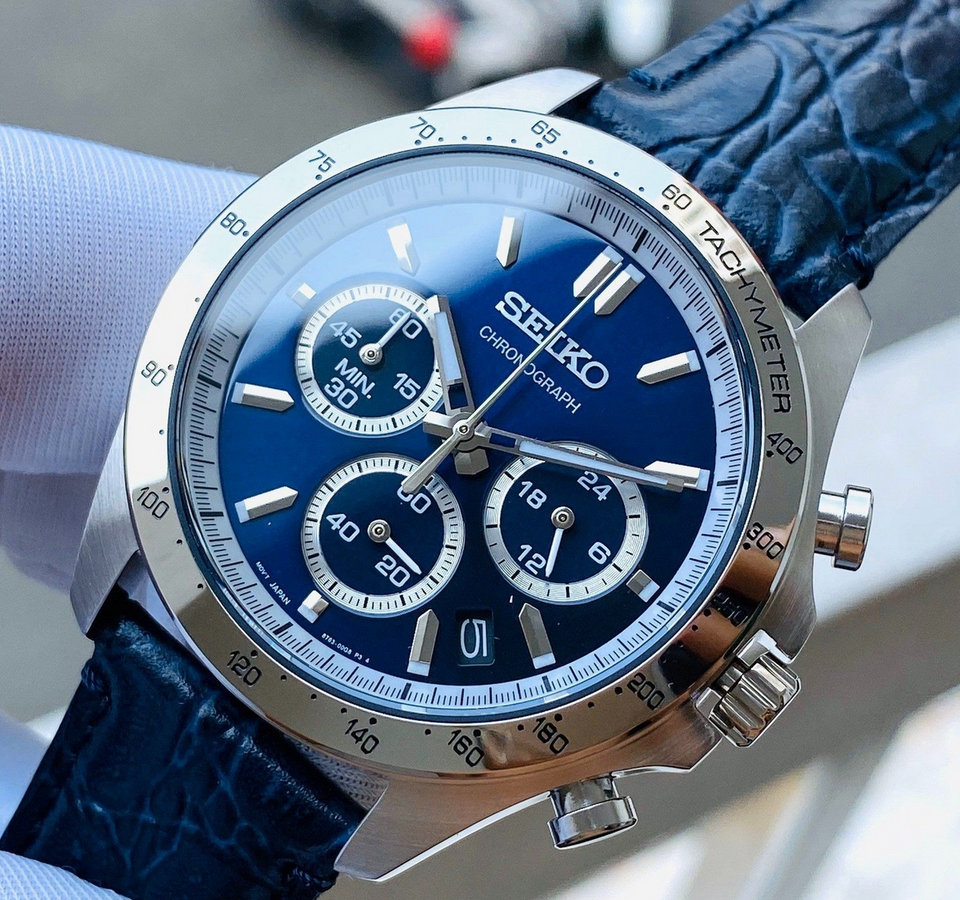 Seiko Spirit Blue Dial Leather Band Chronograph Men's Watch SBTR019 | eBay